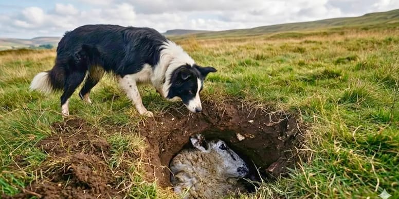 Un chien de berger découvre une brebis coincée dans un trou en pleine ...
